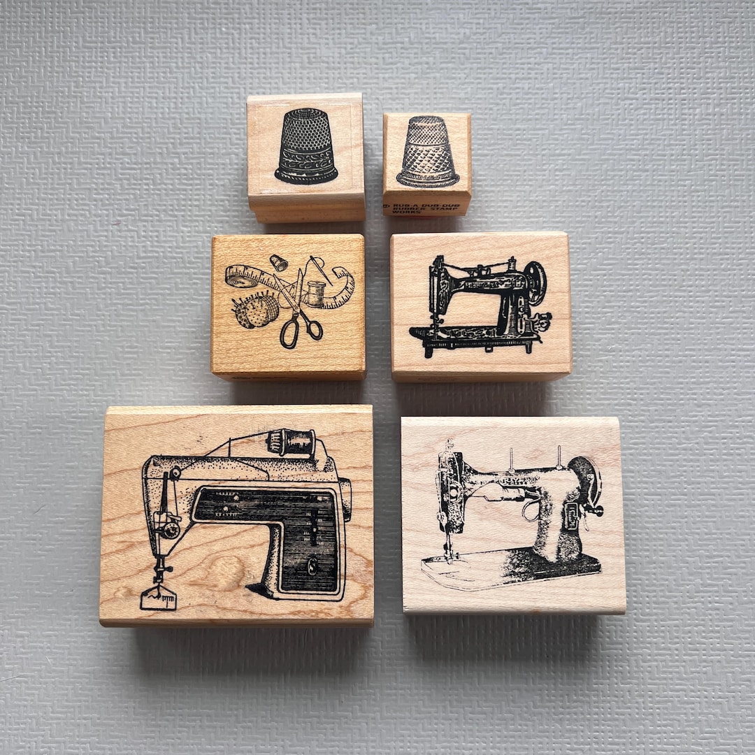 Vintage Sewing Machine, Thimble Wood Mounted Rubber Stamps - Etsy