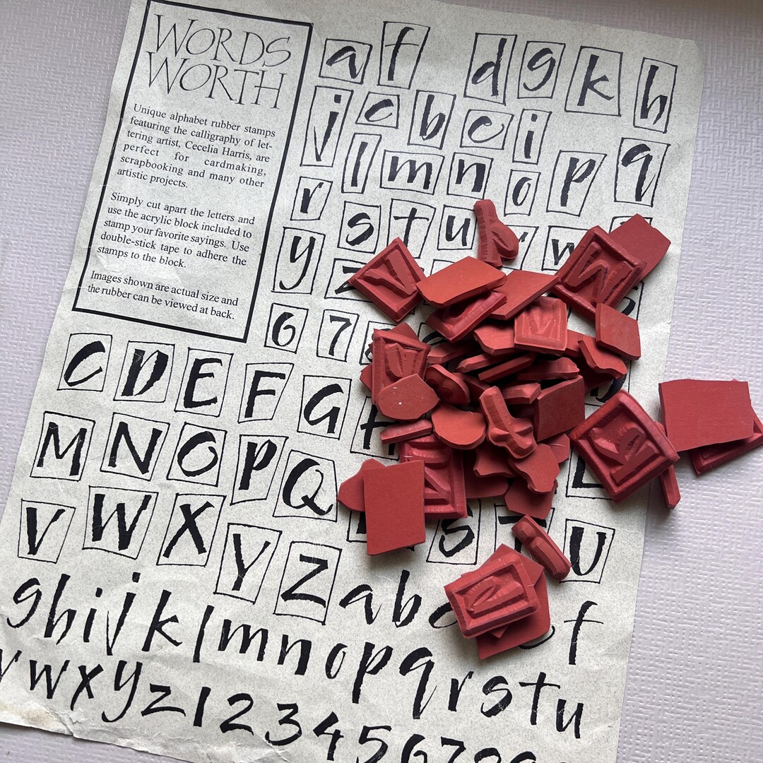 Vintage Rare Alphabet and Number Set Unmounted Words Worth Rubber Stamp ...