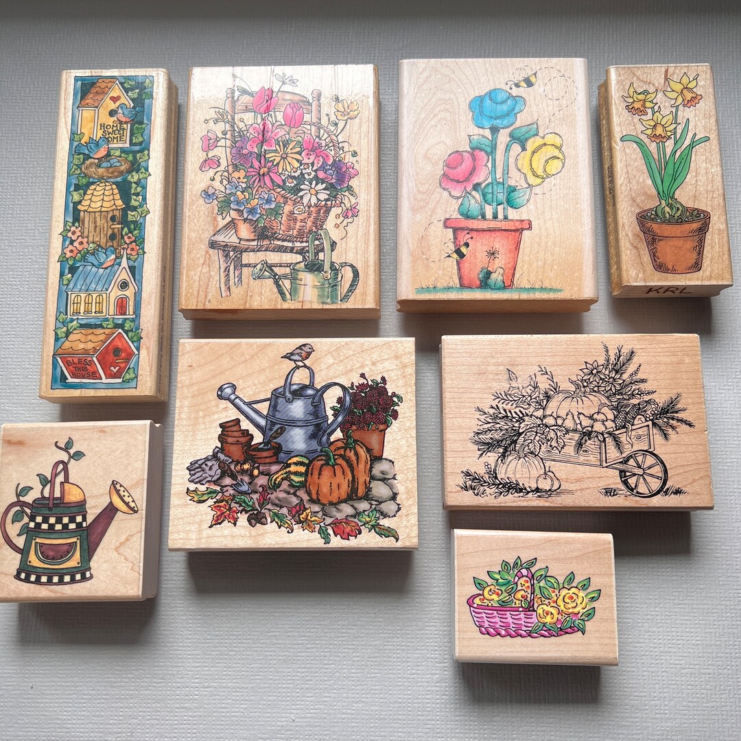 Rubber Stamps Spring Garden Theme Nature Vintage Wood Mounted Stamps - Etsy