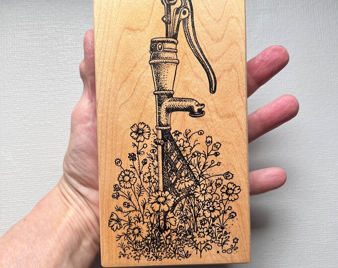 Vintage Rubber Stamp Garden Flowers Water Pump From Stampa Barbara - Etsy