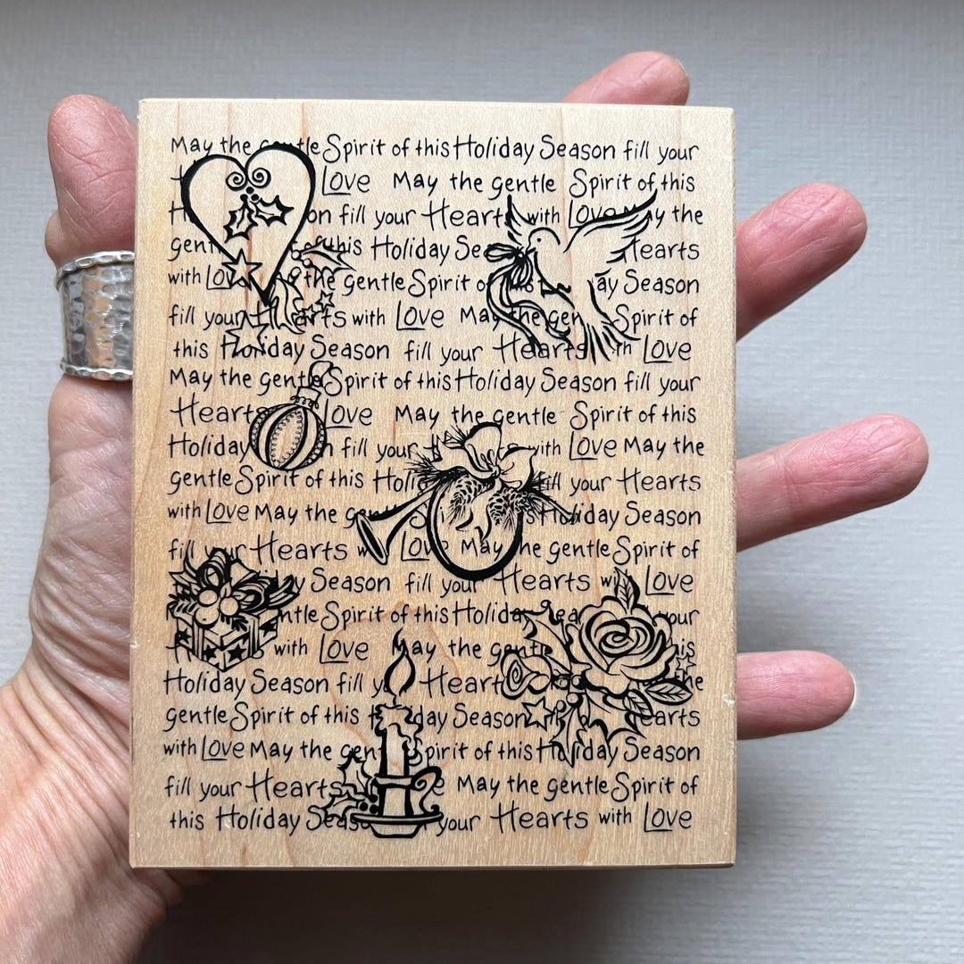 PSX Vintage Montage Wishes Christmas Theme Patterned Rubber Stamp K ...