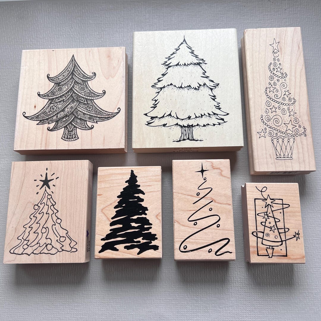 Rubber Stamps Christmas Tree Artistic Vintage Wood Mounted Stamps - Etsy