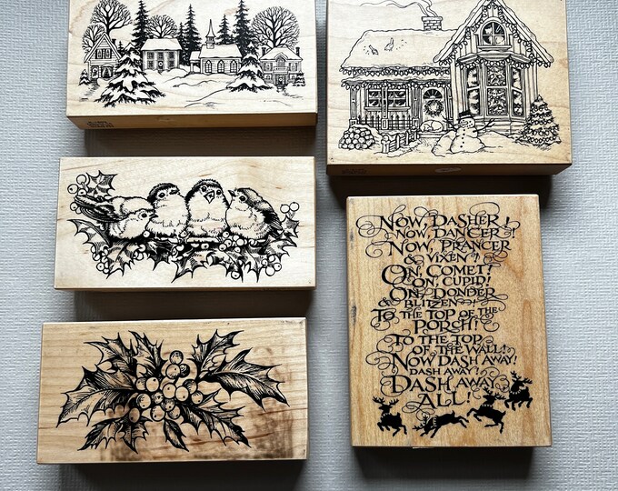 Vintage PSX Rubber Stamps Theme Christmas House, Birds, Holly and ...