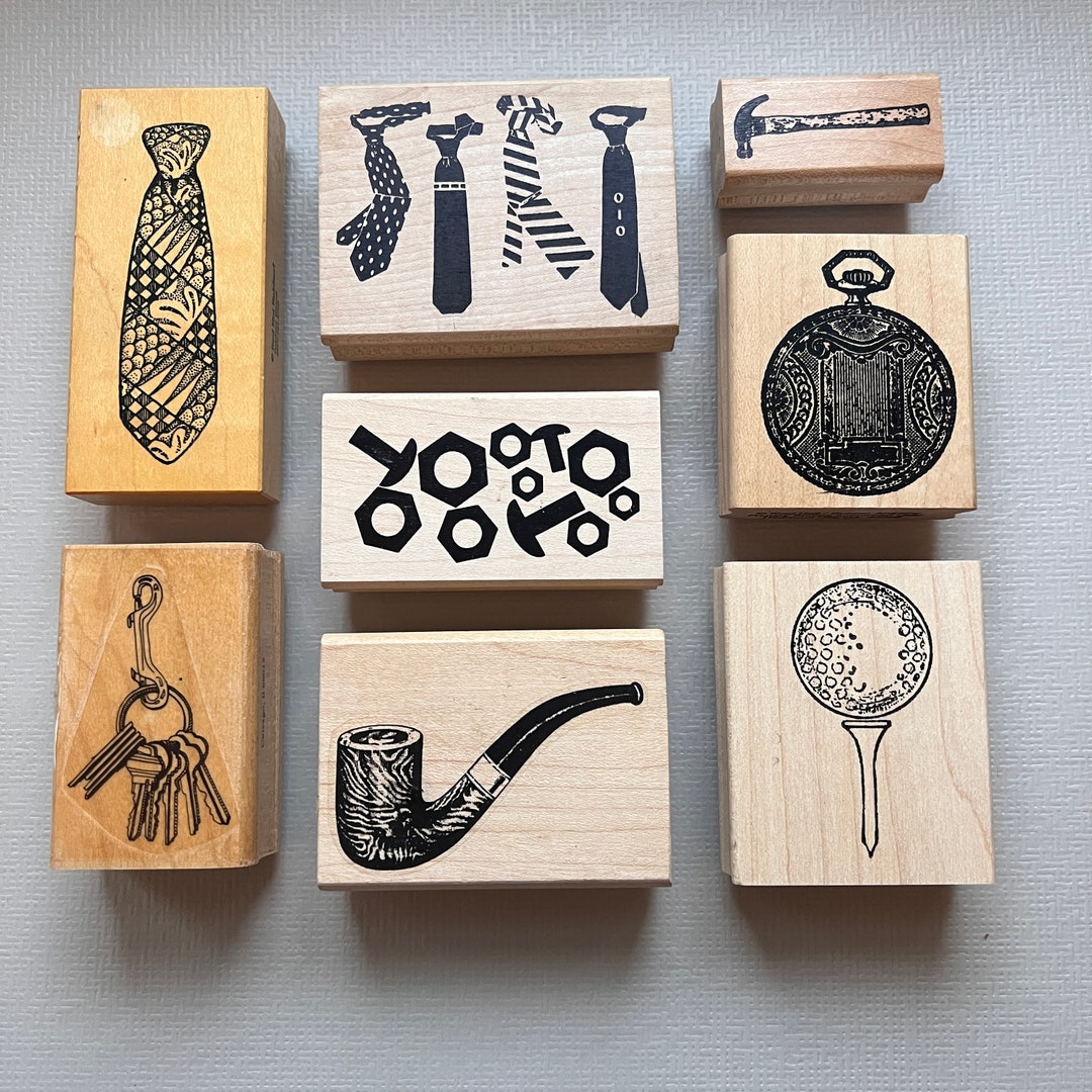Vintage Rubber Stamps Ties, Pipe, Hammer, Keys, Golf, Nuts and Bolts ...