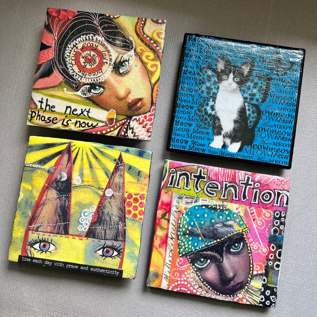 Art Tile Coaster OOAK Handmade Art Collage Coaster With Gaming - Etsy