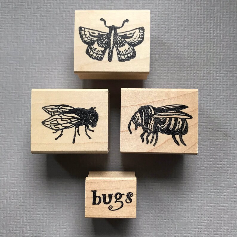 Moth Bee Fly Insect Bug Rubber Stamp Set - Etsy