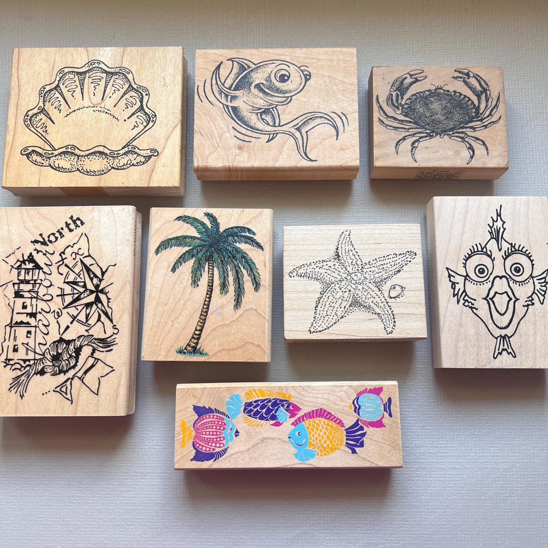 Vintage Rubber Stamp Beach, Fish, Crab, Lighthouse, or Seashell Wood ...