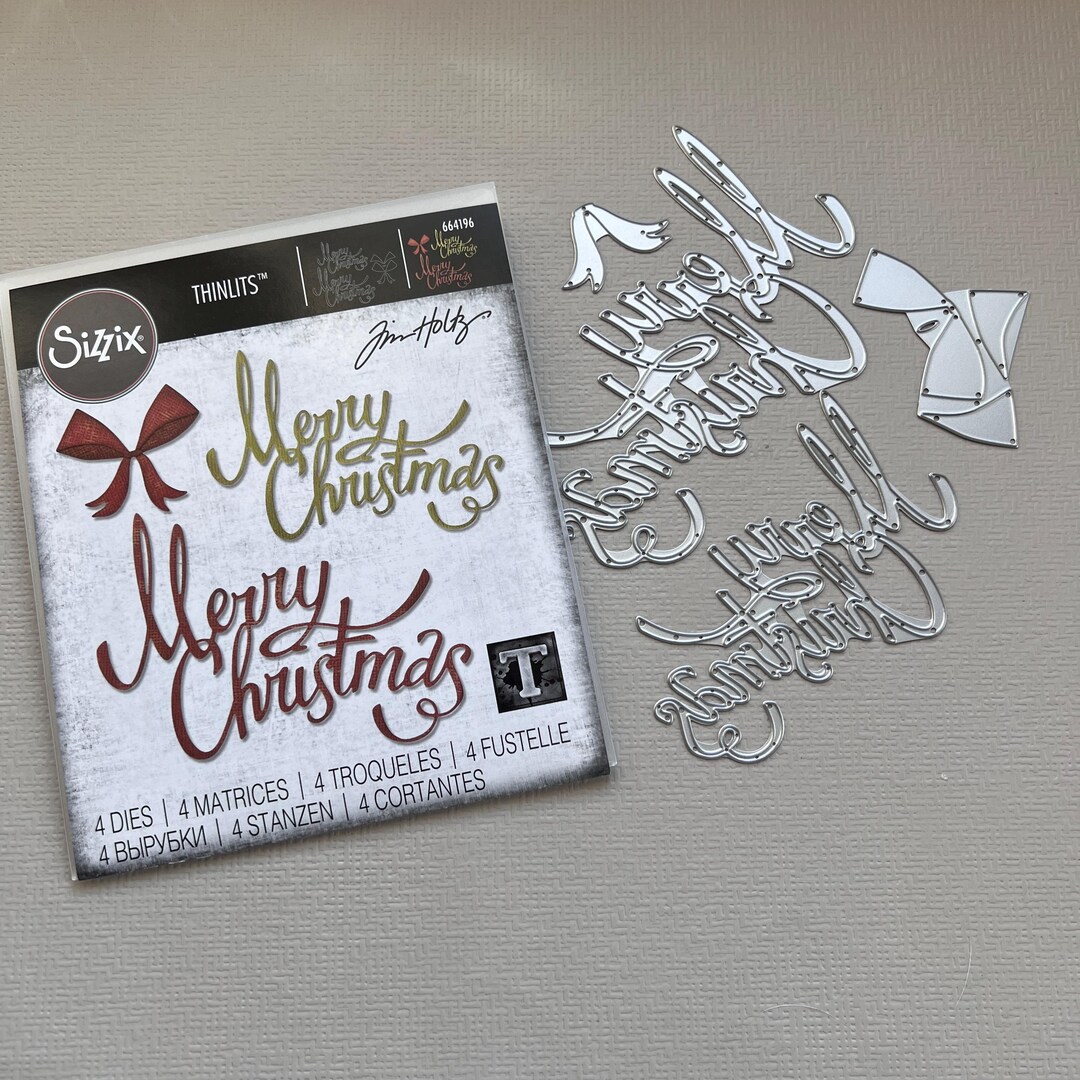 Craft Supply Sizzix Tim Holtz Christmas Thinlits Dies - Words Merry Christmas With Ribbon - Etsy