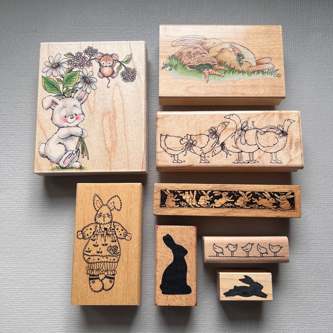 Rubber Stamp Bunny, Rabbit, Duck, Chicken Vintage Wood Mounted Stamps ...