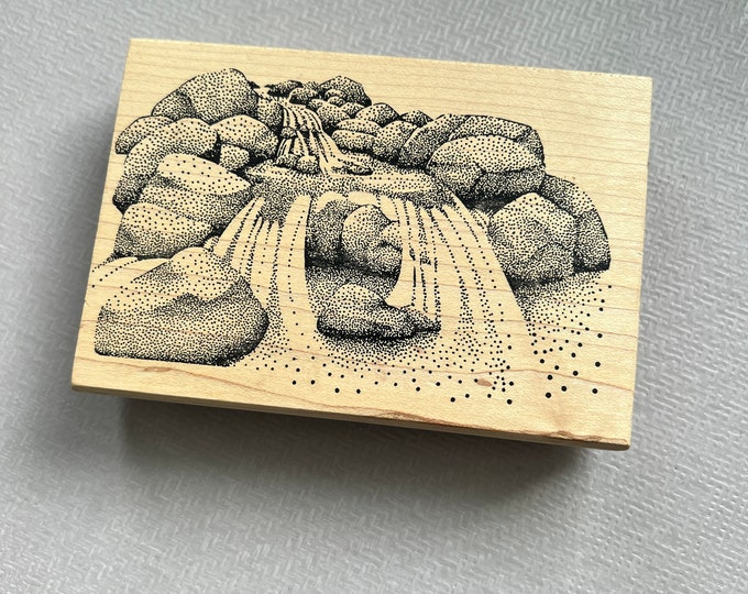Vintage Stamp in the Hand Rocks and Waterfall Landscape Rubber Stamp - Etsy