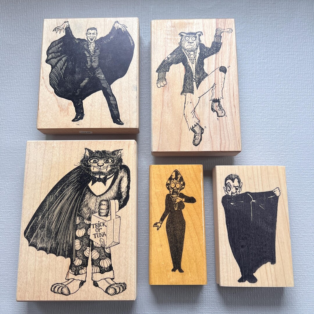 Halloween Rubber Stamps Vintage Werewolf or Vampire Wood Mounted Rubber ...