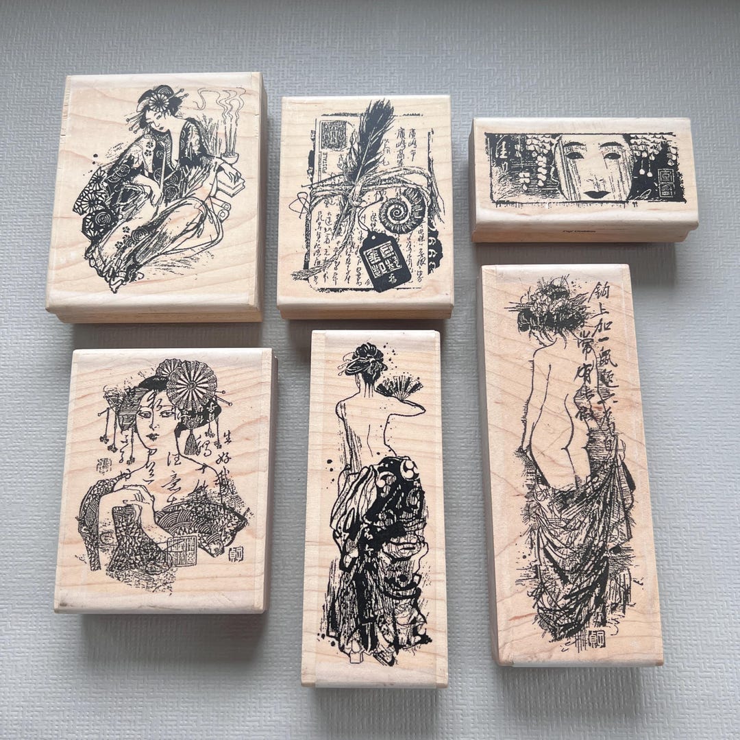 Vintage Rare Acey Deucy 8 Asian Collage Woman Rubber Stamps From Lynne ...