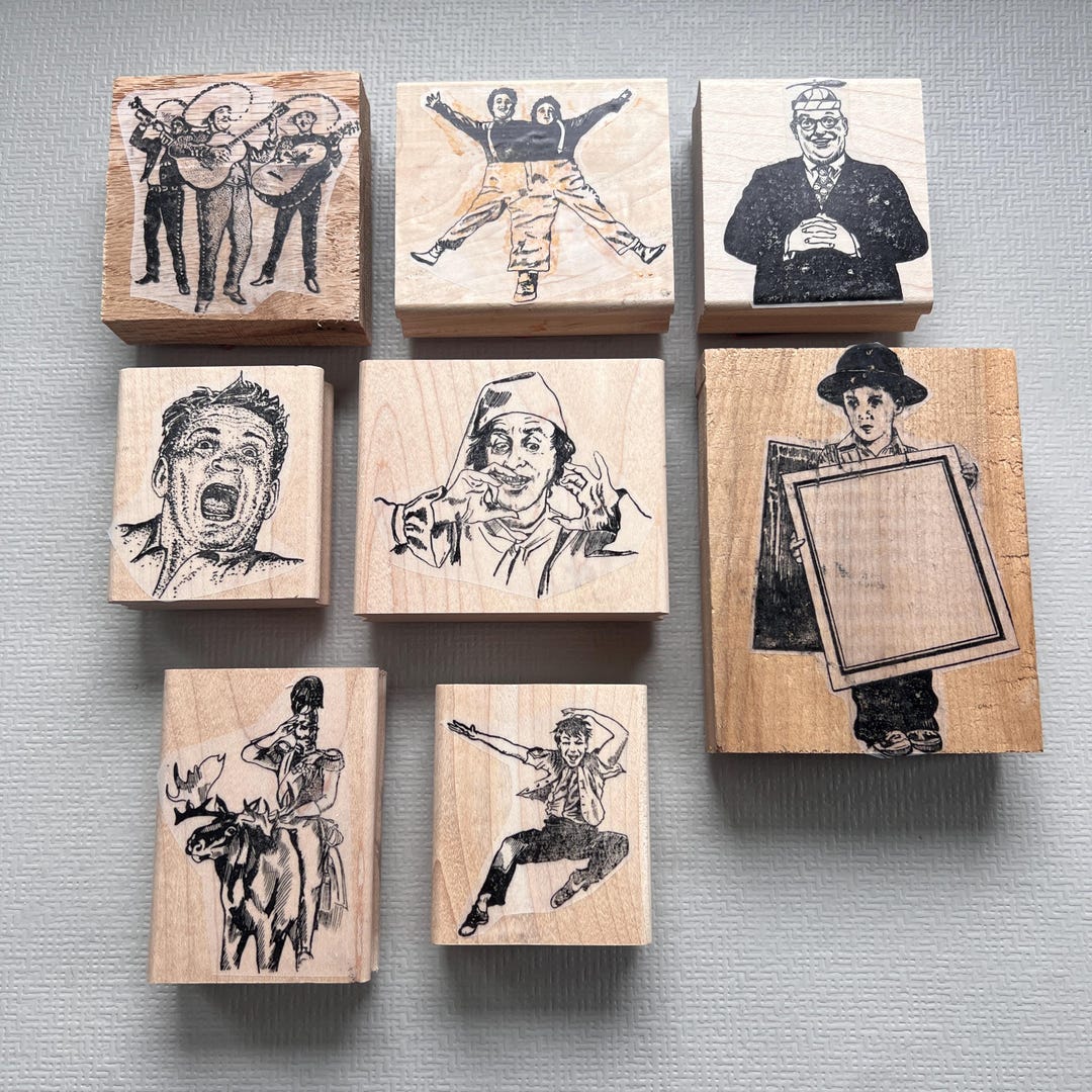 Rubber Stamps Funny Characters Men Vintage Rubber Stamps Wood Mounted ...