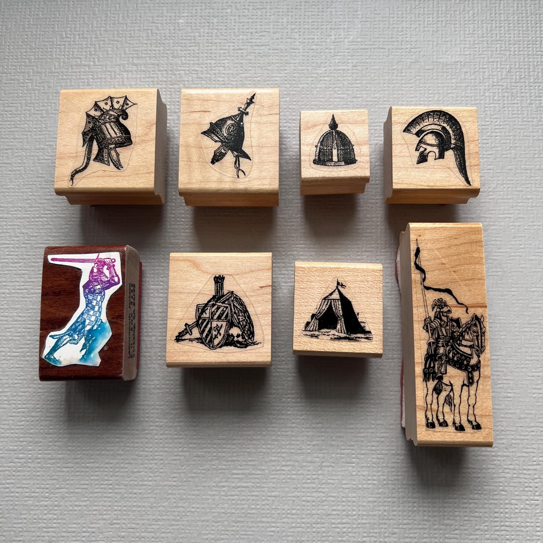 Rubber Stamps Vintage Medieval Soldier Helmets and Soldier Wood Mounted ...