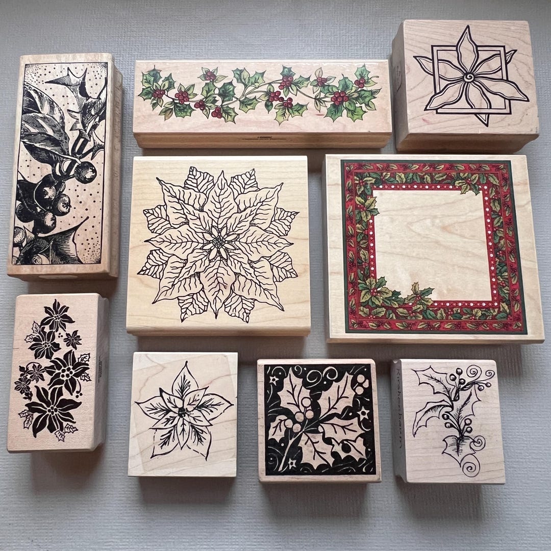 Vintage Rubber Stamp Theme Christmas Holly Greenery Garland Nature ...