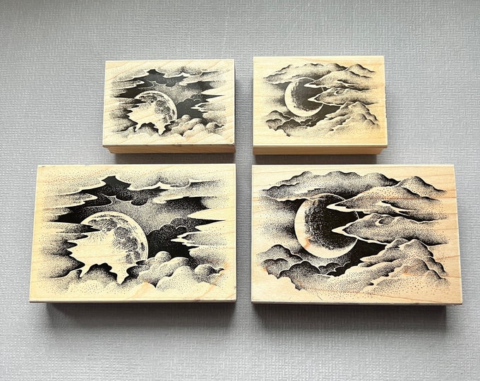 Vintage Stampscapes Clouds With Moon Sky Scene Rubber Stamps - Etsy