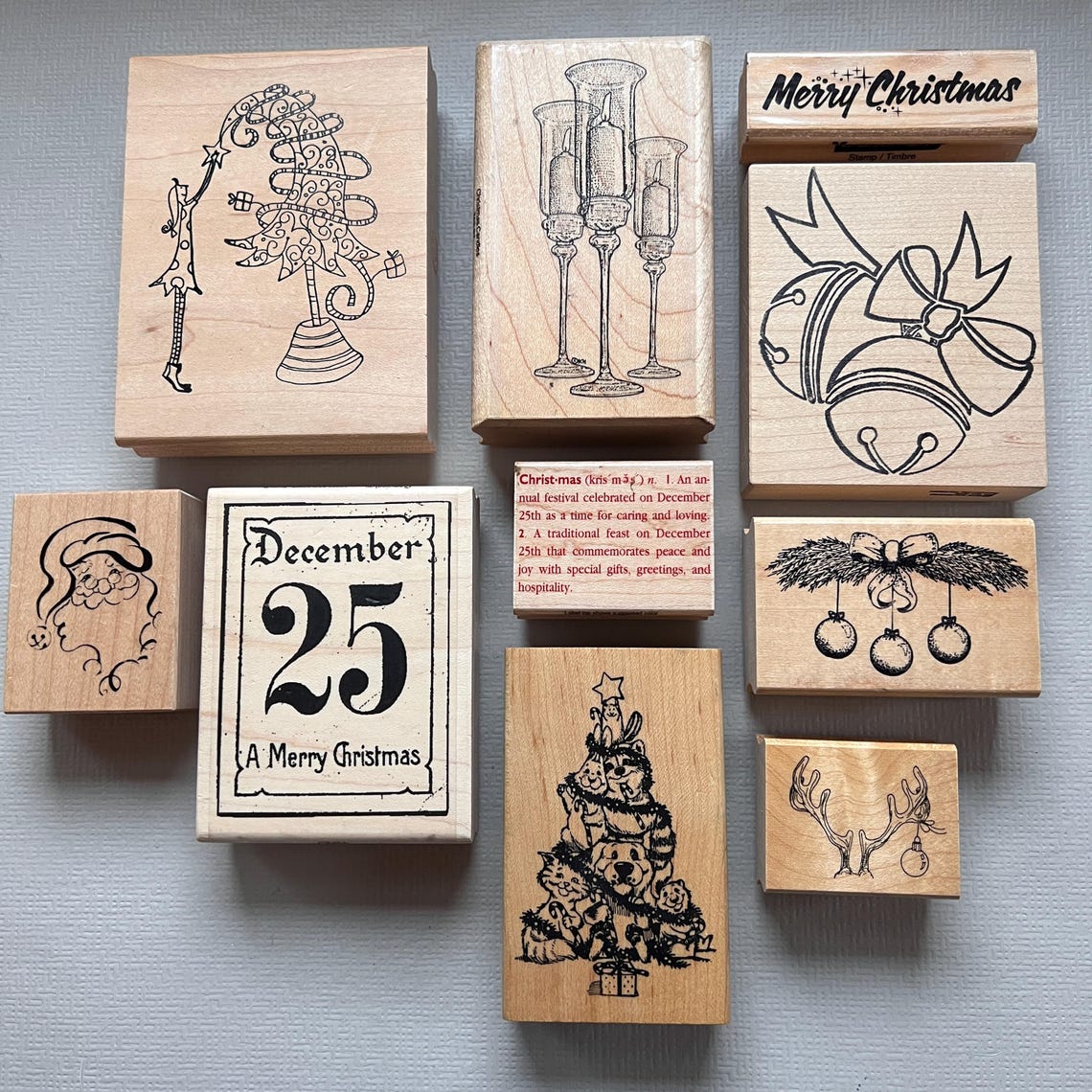Vintage Rubber Stamps Christmas, Tree, Bells, Santa or Candles Wood ...