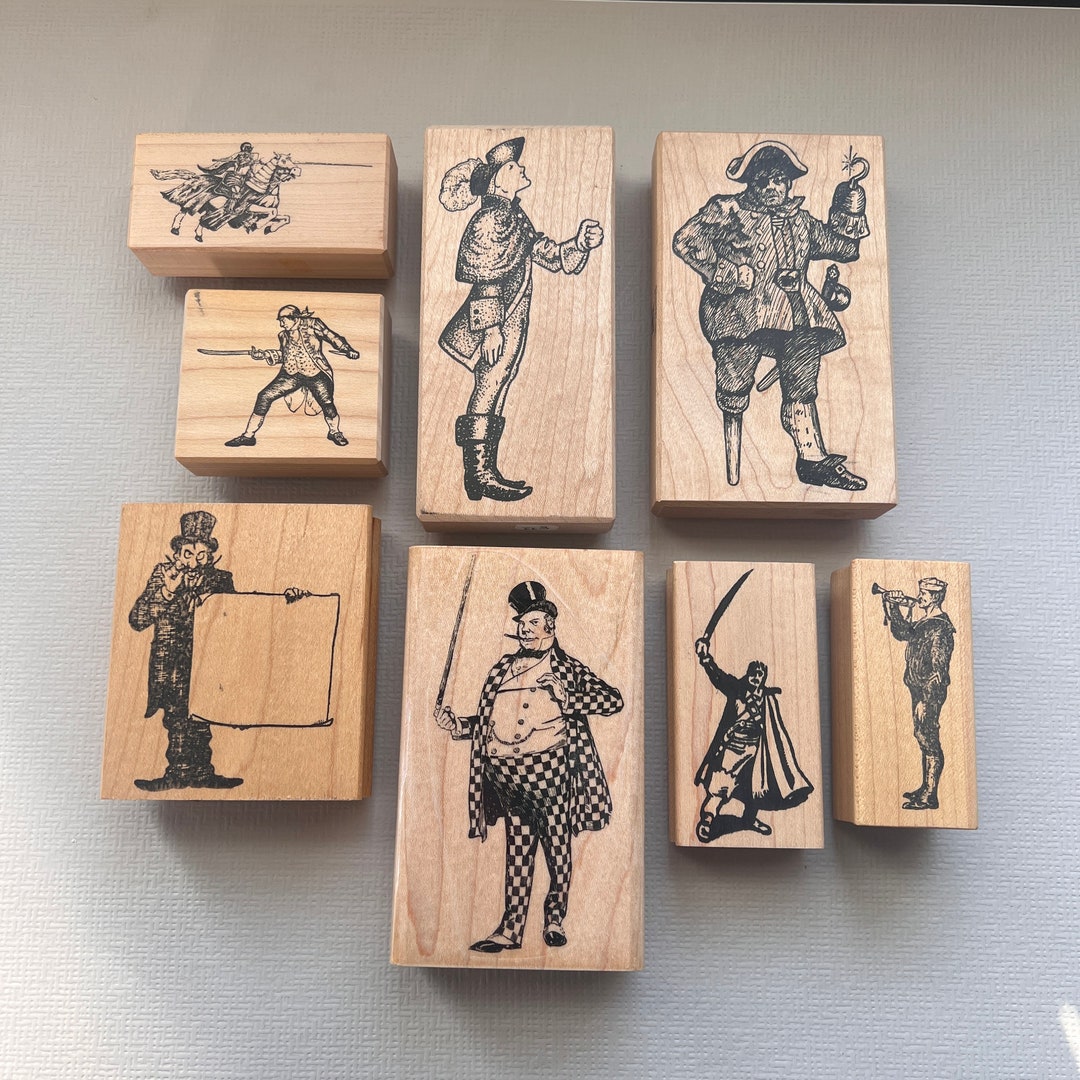 Vintage Rubber Stamp Pick Your Male Character or Fighter Wood Mounted ...