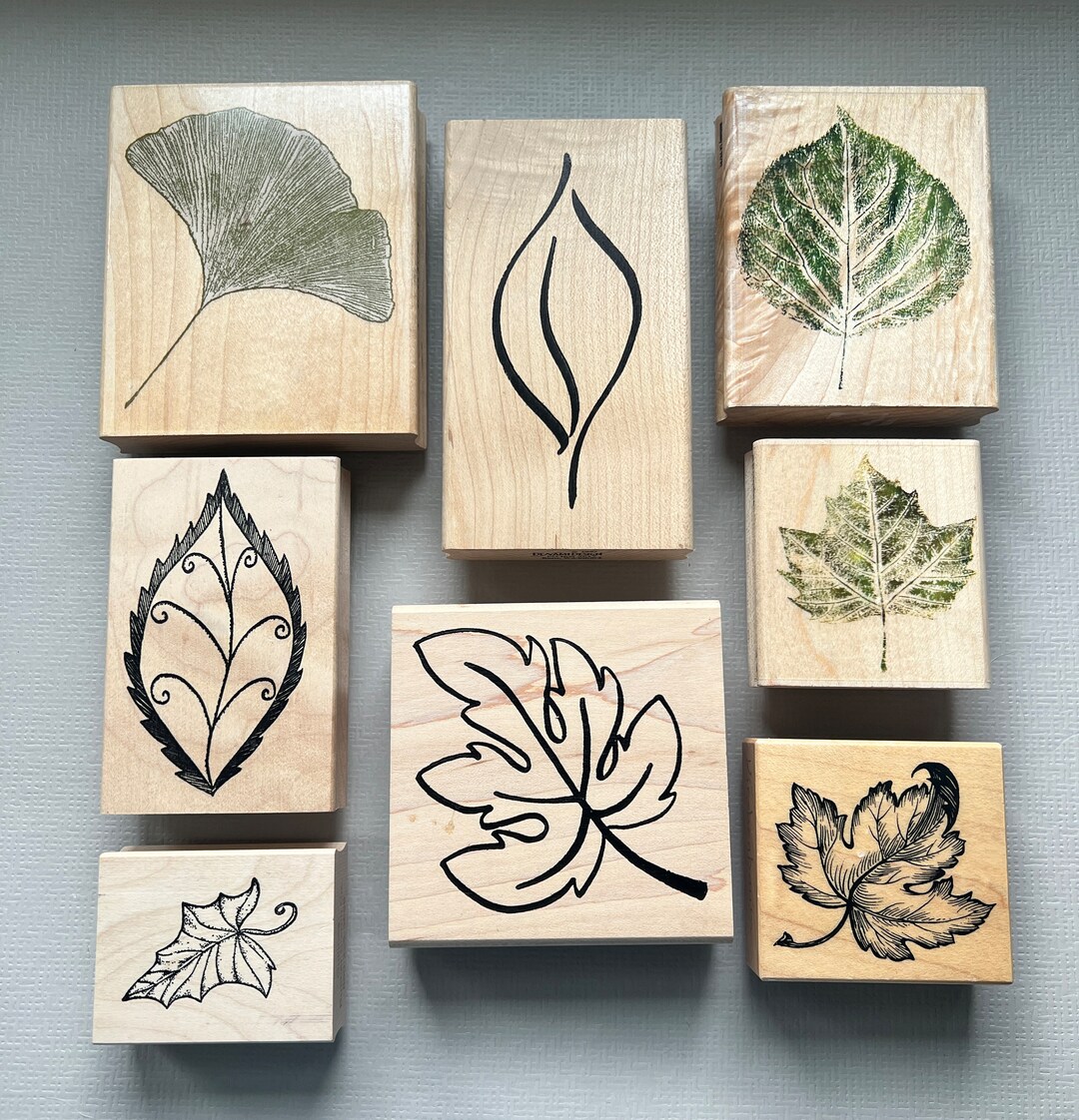 Vintage Rubber Stamp Leaves Aspen, Ginkgo or Maple Fall Autumn Wood ...