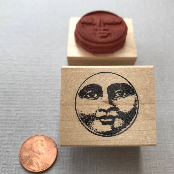 Moon Face Rubber Stamp - Etsy