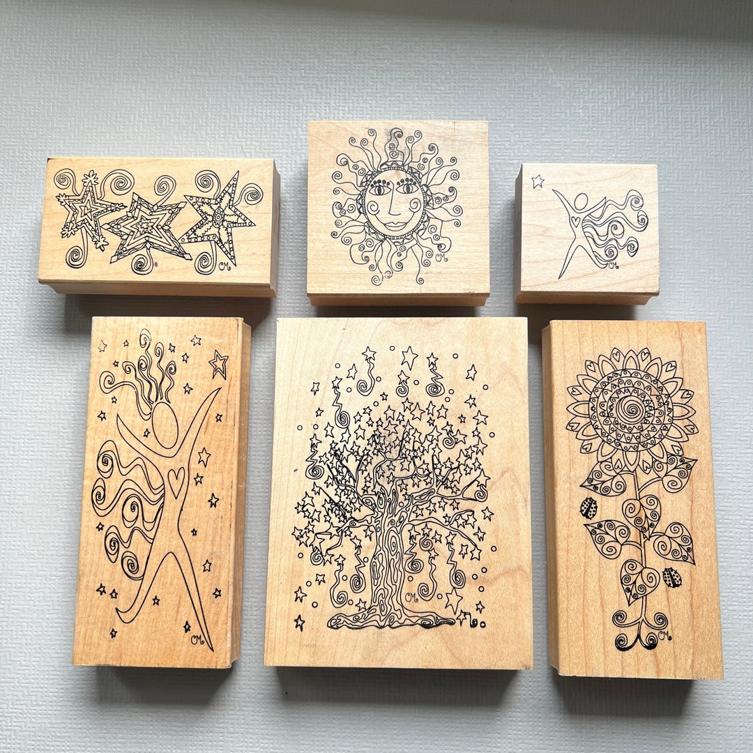 Vintage Rubber Stamp Stars, Sun, Nature and Spirit Woman From Swirly ...