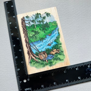 Vintage Rubber Stamp Nature Scenes Landscape Forest, Cabin, Deer ...