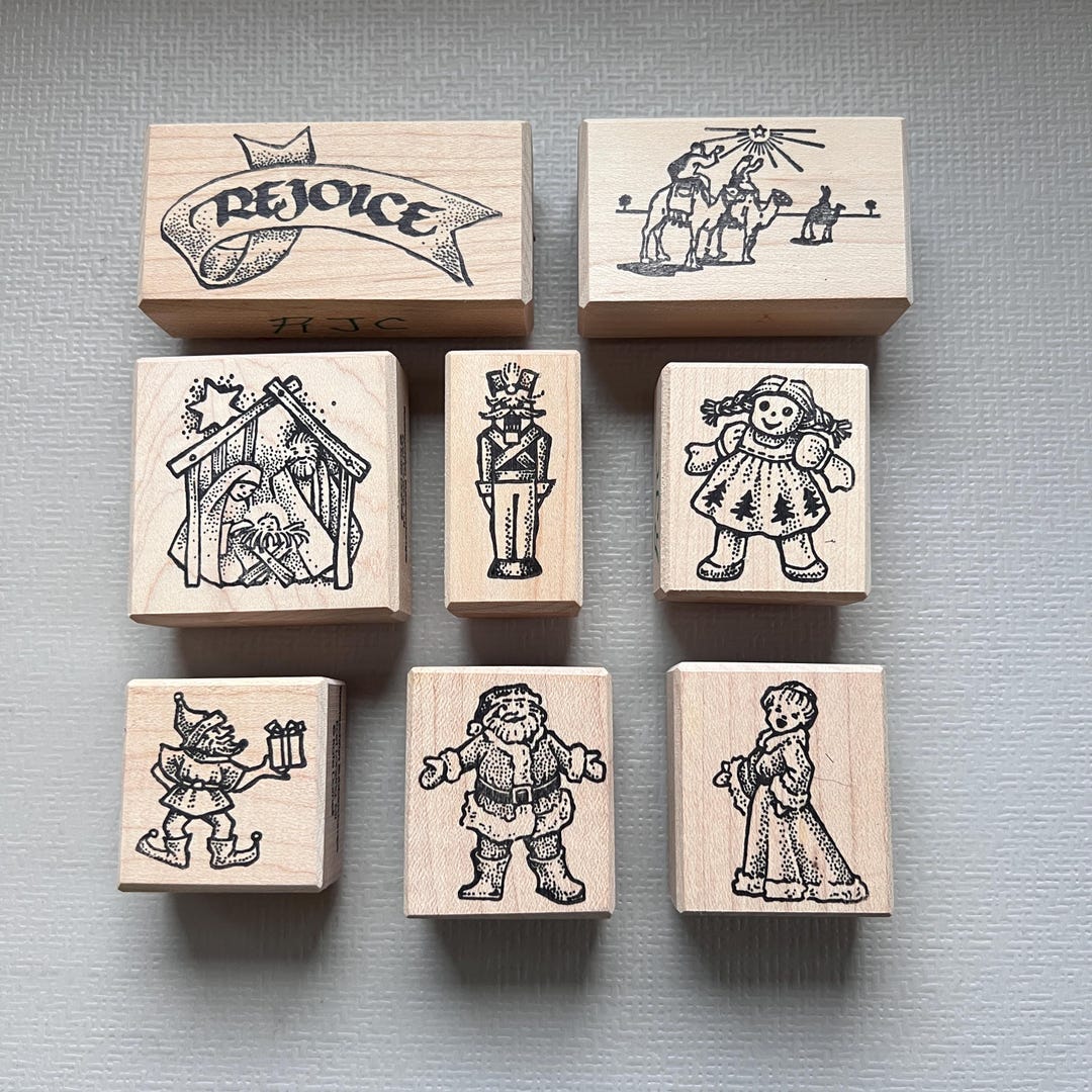 Vintage Rubber Stamp Christmas Santa, Nativity, Rejoice From Too Much ...