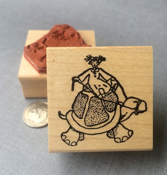 Little Lady Riding a Turtle Rubber Stamp | Etsy