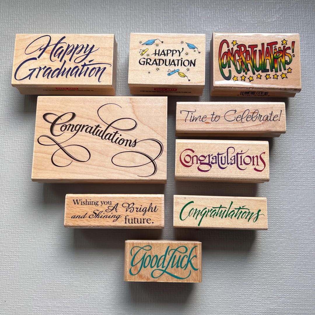 Graduation Vintage Rubber Stamp Congratulations Encouragement Wood ...
