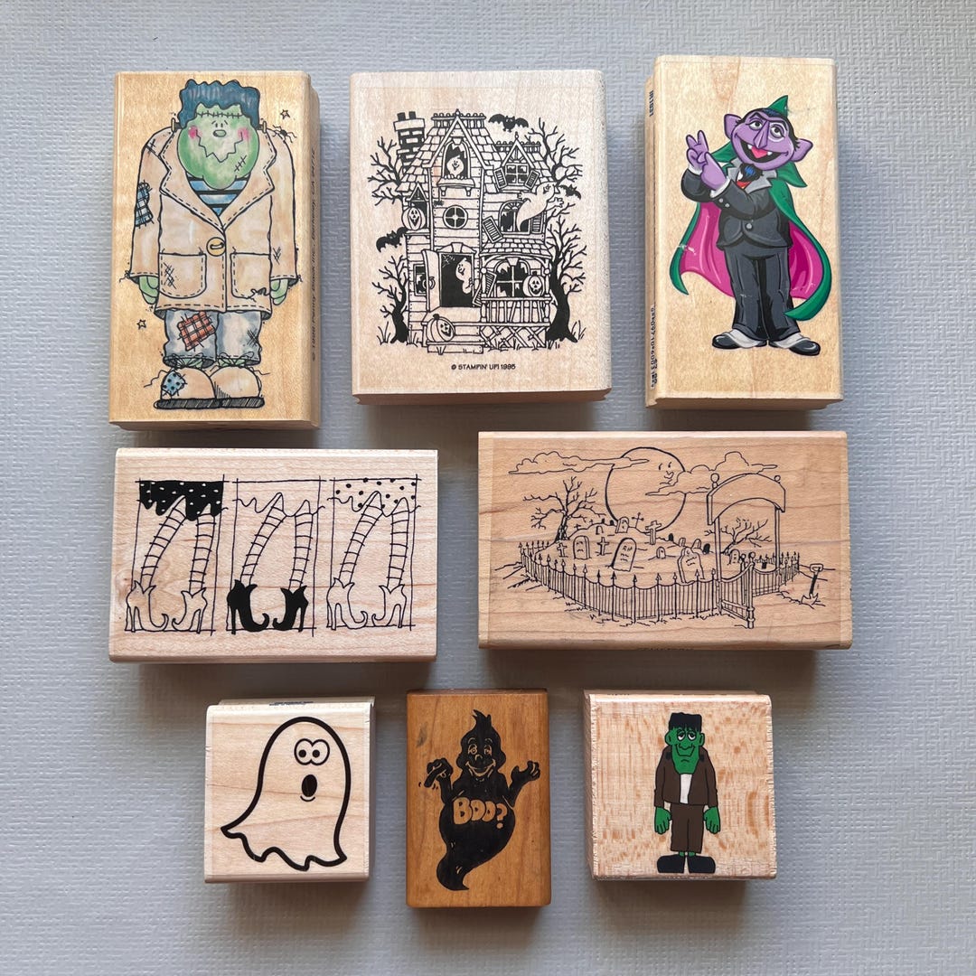 Rubber Stamps Halloween Frankenstein, Ghost, Witch and Graveyard ...