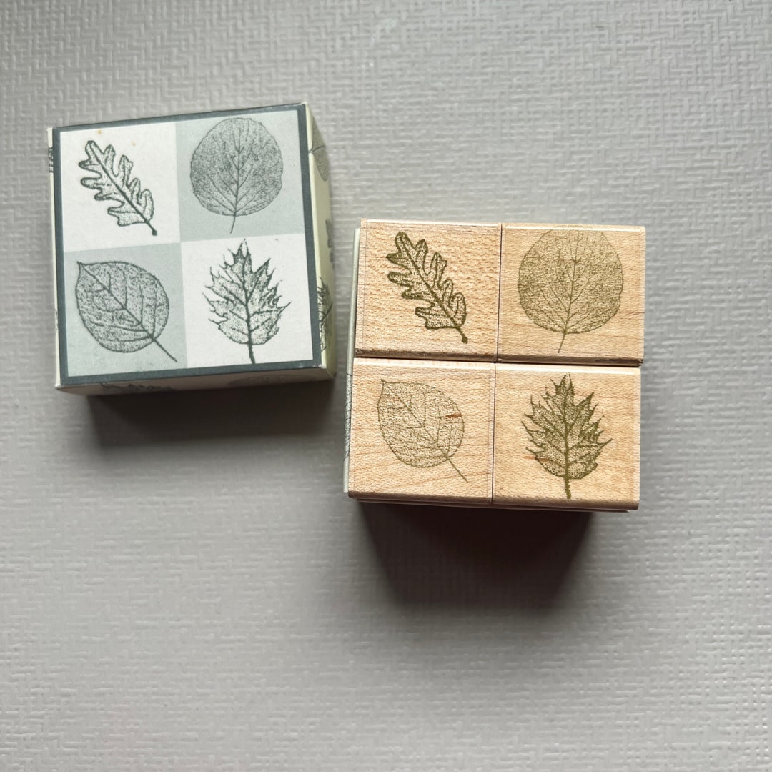 Vintage Rubber Stamp Set of 4 Leaves Wood Mounted Stamps From Hero Arts ...