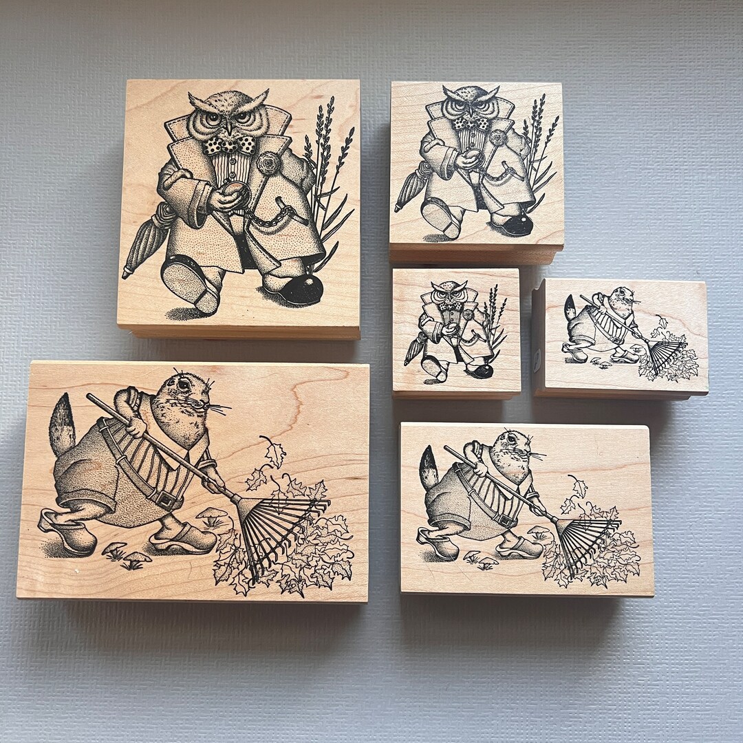 Vintage Rubber Stamp Owl or Beaver Cartoon Wood Mounted Stamps From ...