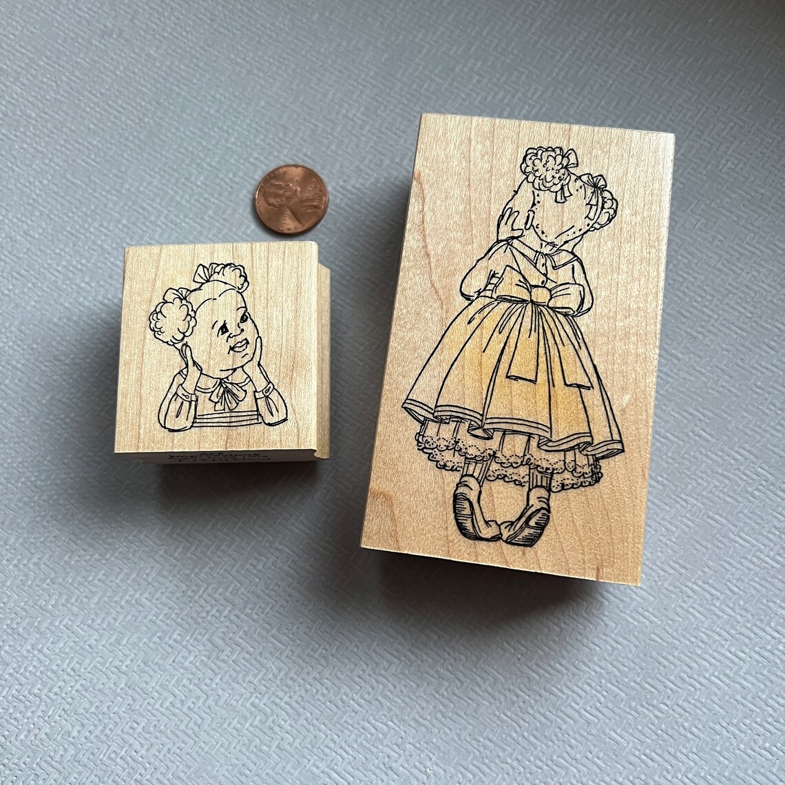 Vintage Rubber Stamp Dress up Girl Set Front and Back View | Etsy