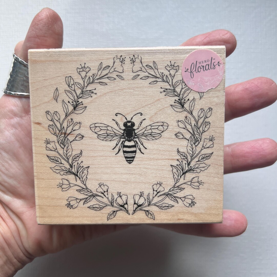 Rubber Stamp Bee Wreath Wood Mounted Stamps From Hero Arts - Etsy
