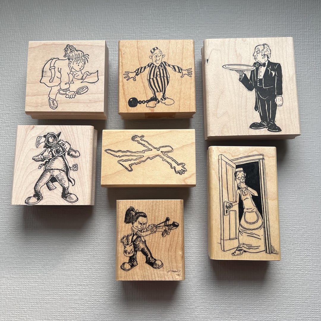 Rubber Stamps Men and Woman Characters Rare Vintage Wood Mounted Stamps ...