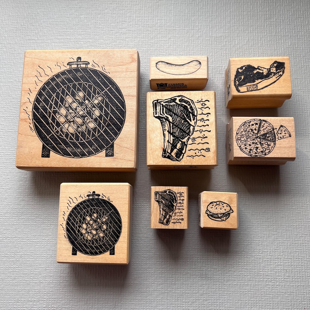 Vintage Rubber Stamp Cookout, Grill, Hotdog, Pizza, Steak, or Hamburger ...