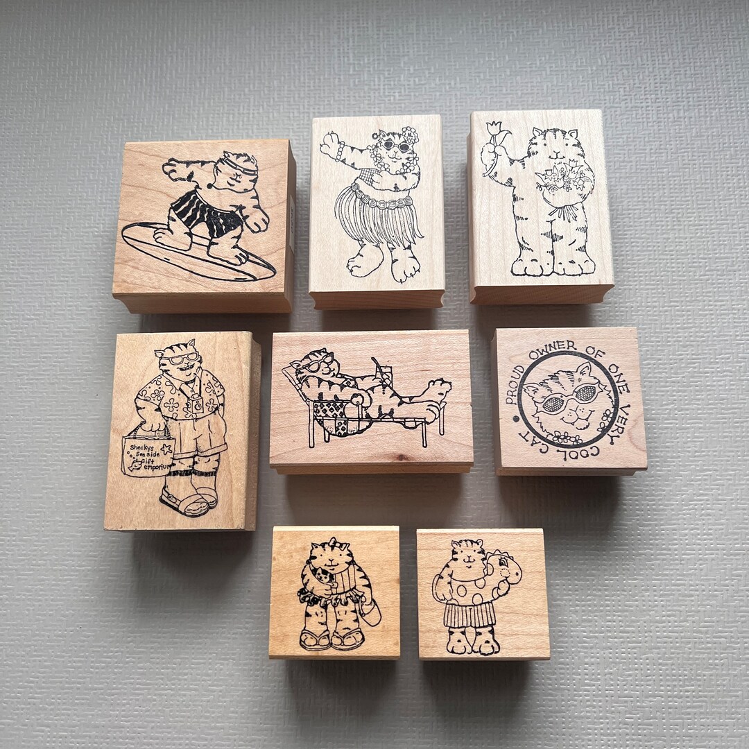 Cat Rubber Stamps Feline Wood Mounted Rubber Stamps - Etsy