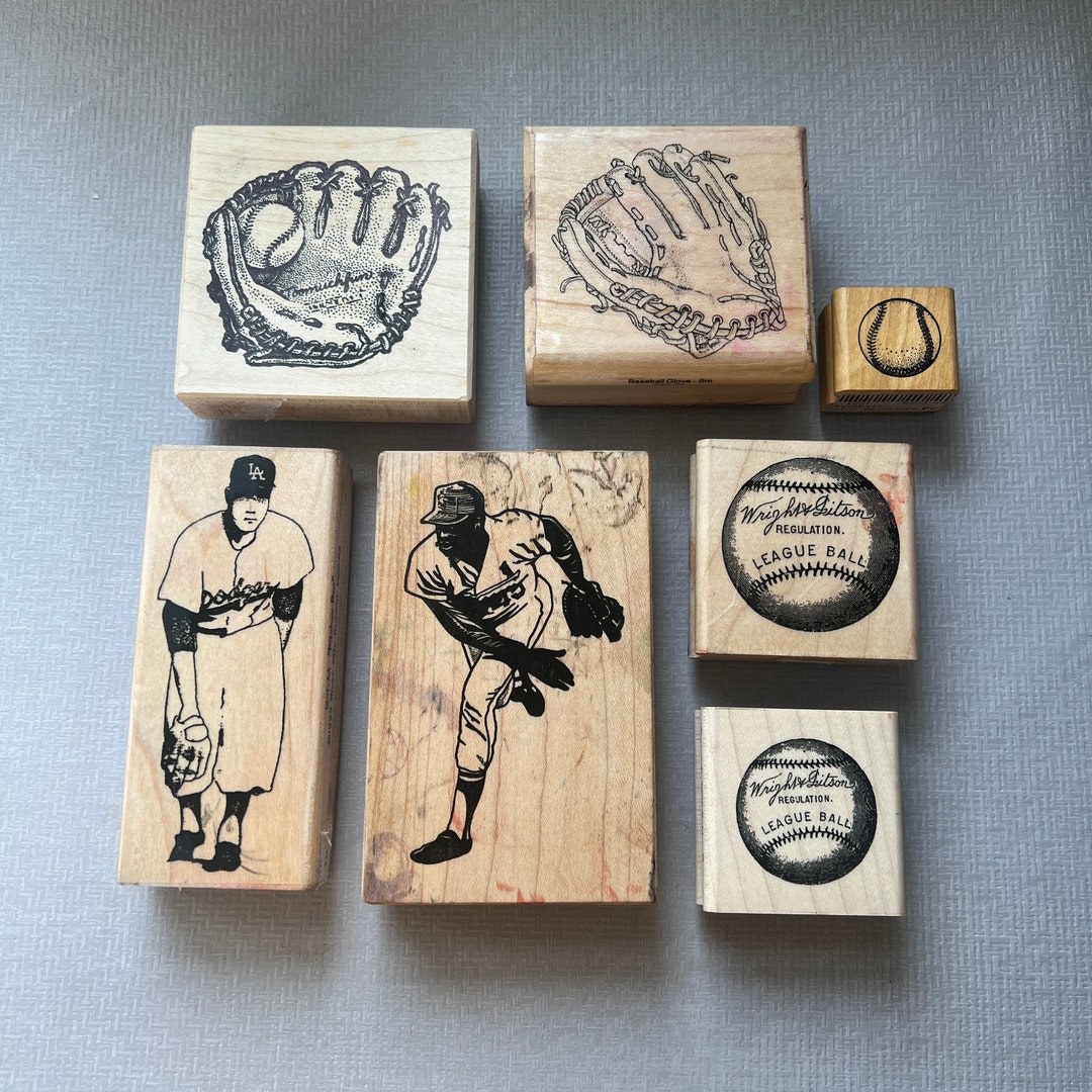 Vintage Rubber Stamps Around the Theme of Baseball Wood Mounted Stamps ...
