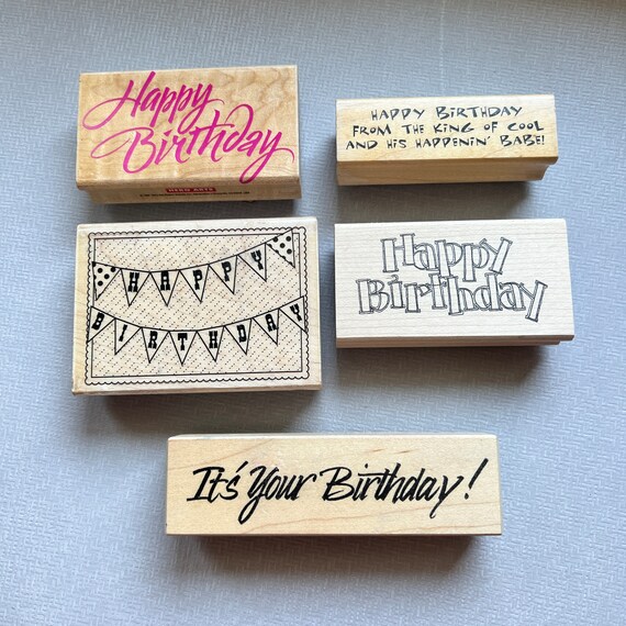 Vintage Rubber Stamp Happy Birthday Wood Mounted Rubber Stamps - Etsy