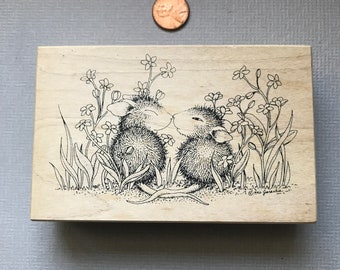 Vintage Retired House Mouse Rabbits, Birds and Corn Wood Mounted Rubber ...
