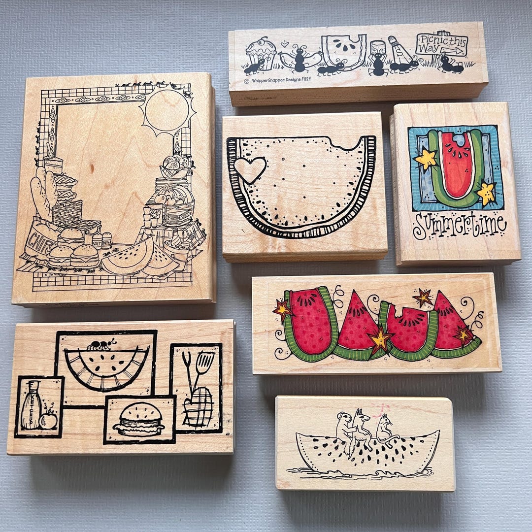 Rubber Stamp Vintage Summertime Picnic Watermelon Wood Mounted Rubber ...