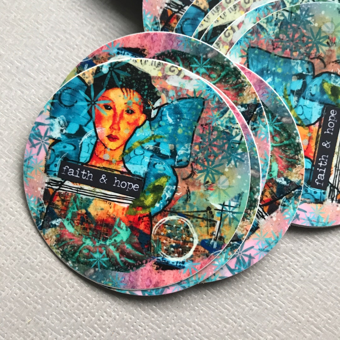 Vinyl Sticker Art Collage, Laptop Decal, Water Bottle Sticker, Faith ...