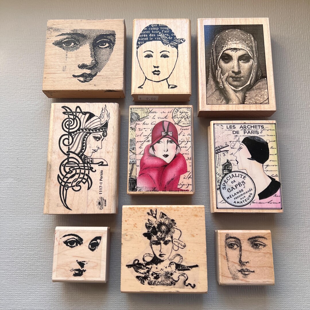 Rubber Stamps Vintage Face Woman Wood Mounted Rubber Stamps Artistic ...