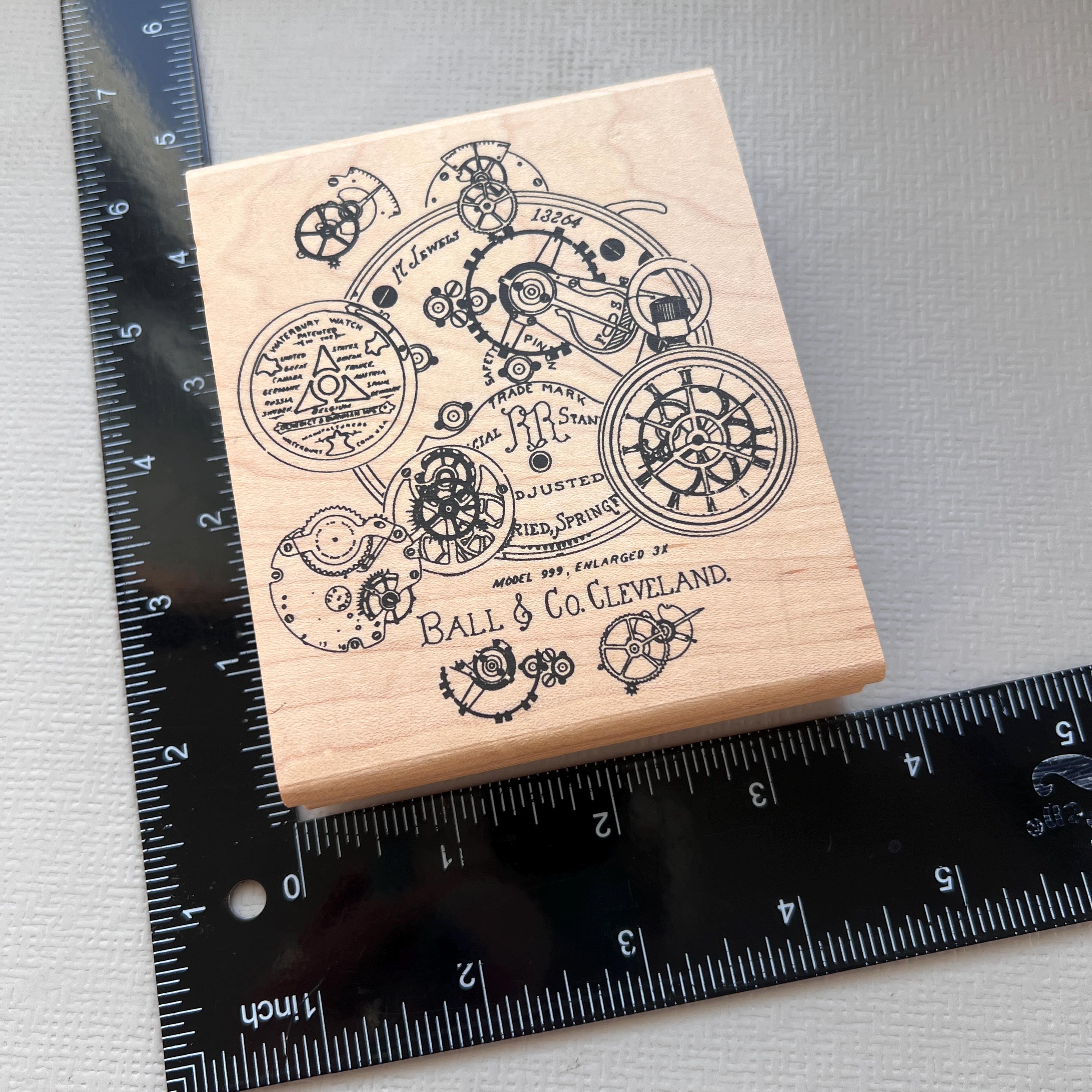 Vintage Rubber Stamp Keys, Watch Parts, Arrows, Words Collage Wood ...