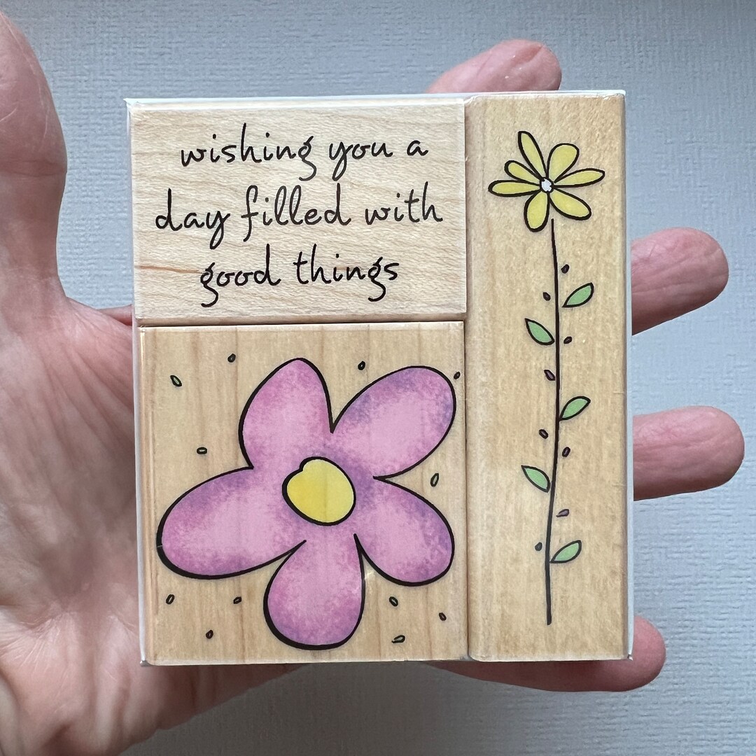 Rubber Stamps Flowers and Good Things Saying Vintage Wood Mounted Stamp ...