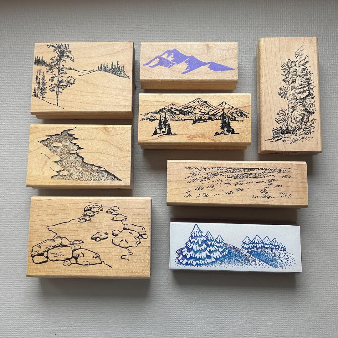 Rubber Stamp Nature Outdoor Mountain, Forest, Scenes Wood Mounted Art ...