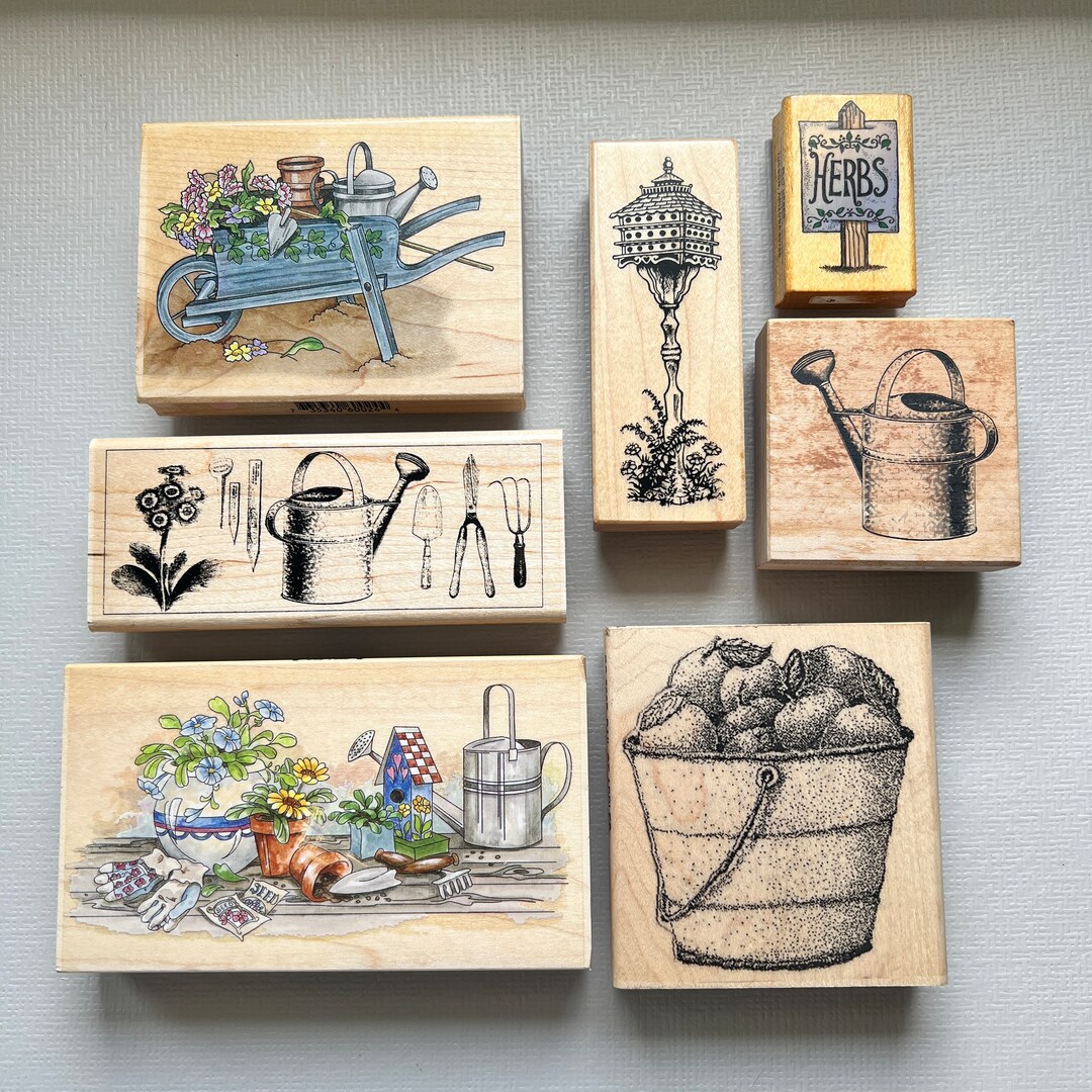 Vintage Rubber Stamps Garden Theme Scenic Nature Wood Mounted Stamps - Etsy