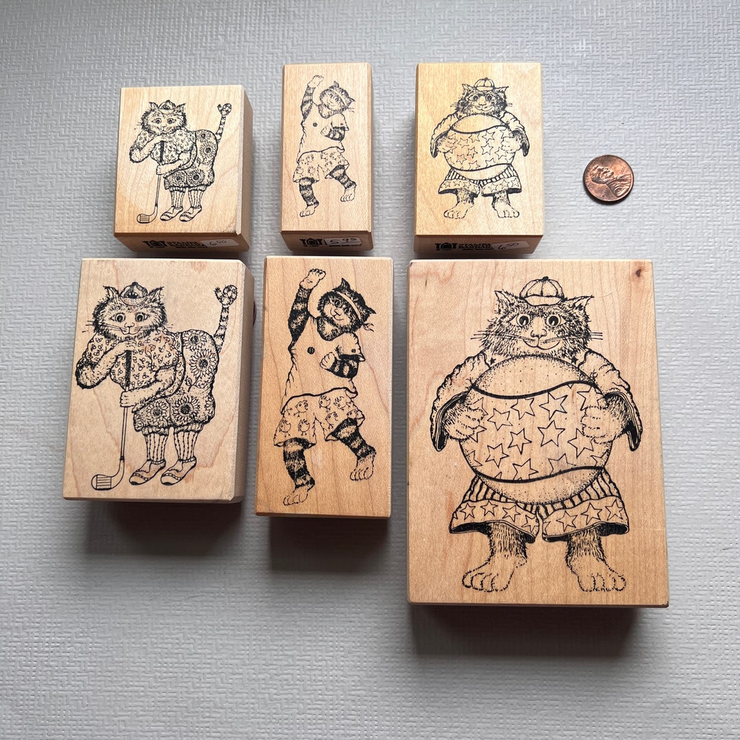 Rubber Stamp Athletics Sports Cat Stamps Vintage Wood Mounted Stamps ...