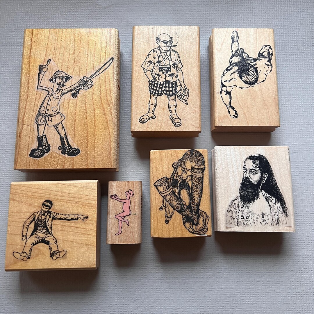 Vintage Rubber Stamps Funny and Strange Men Wood Mounted Stamps - Etsy