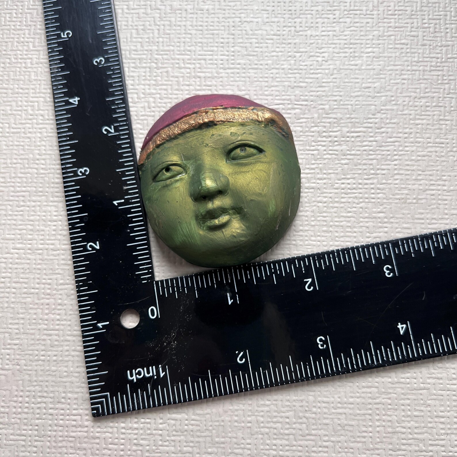 Clay Face With Hatmoss Green Blue or Pink Polymer Clay Cabochons Molded ...